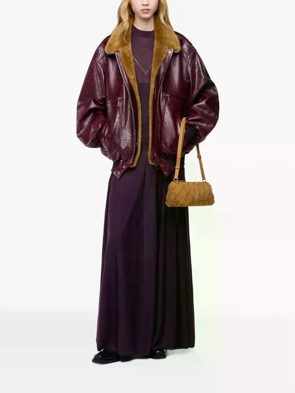 Rabanne Shearling-collar Leather Bomber Jacket - Red