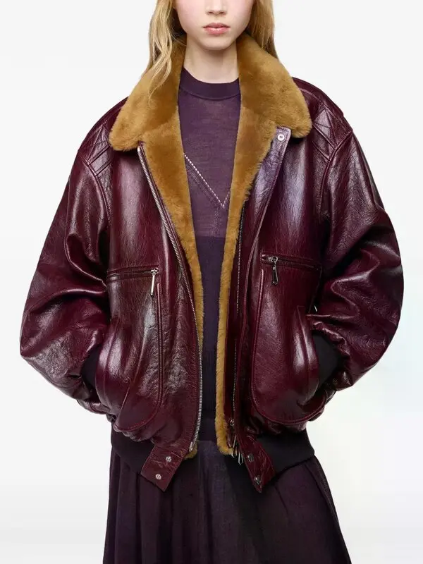 Rabanne Shearling-collar Leather Bomber Jacket