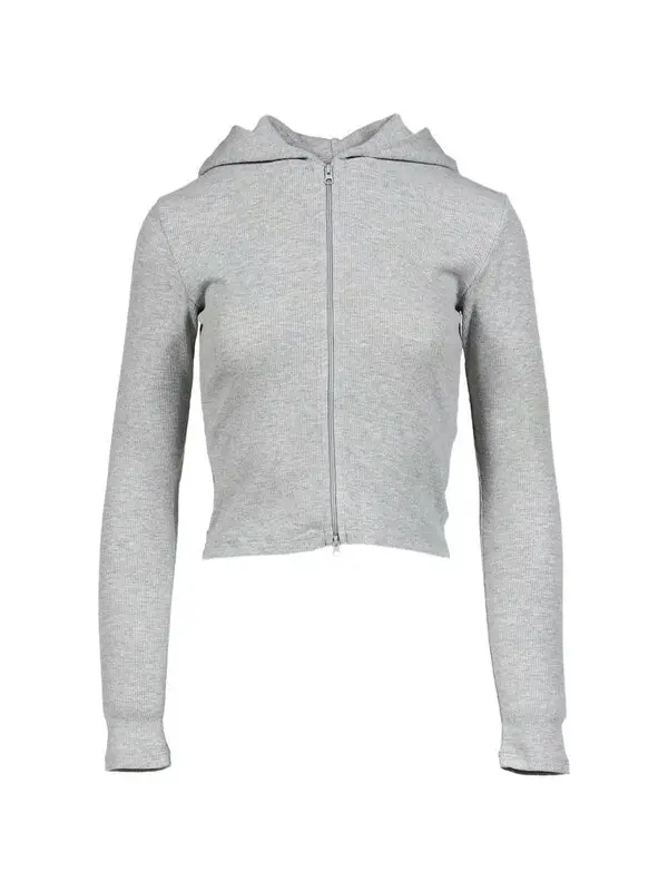 GLOWNY Ribbed-knit Zip-up Hoodie