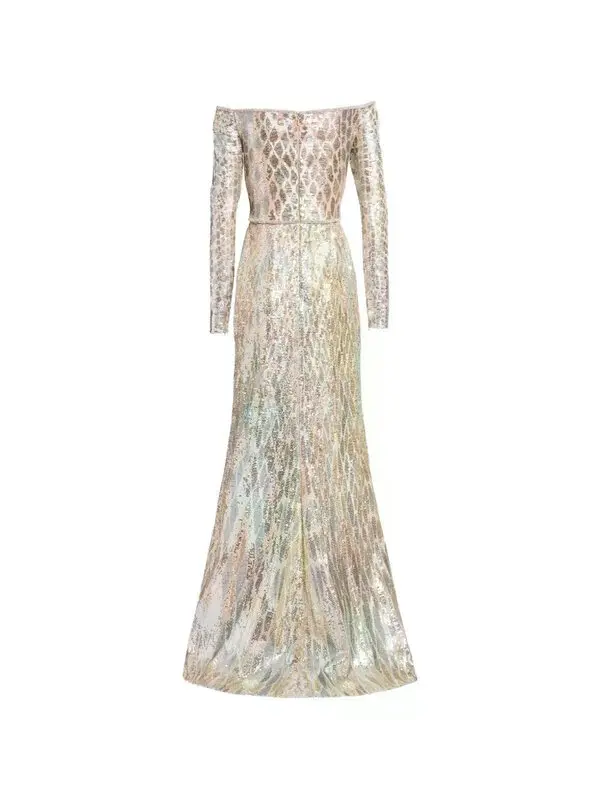 Elie Saab Sequin-embellished Off-shoulder Maxi Dress