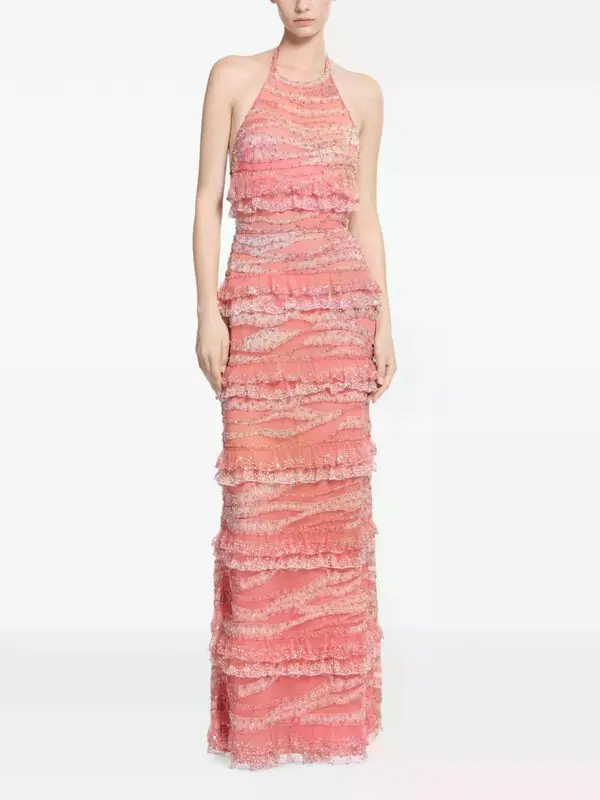 Elie Saab Bead-embroidered Ruffled Maxi Dress