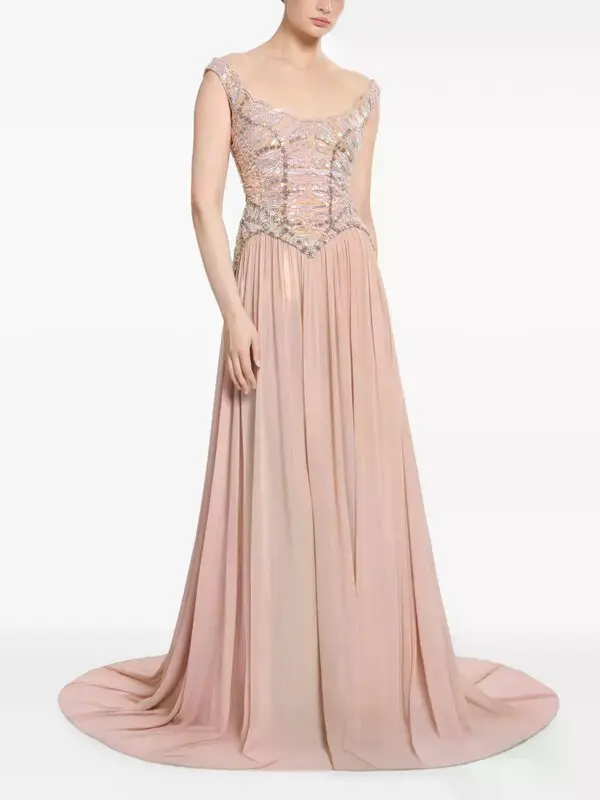 Elie Saab Embroidered Corset Maxi Gown