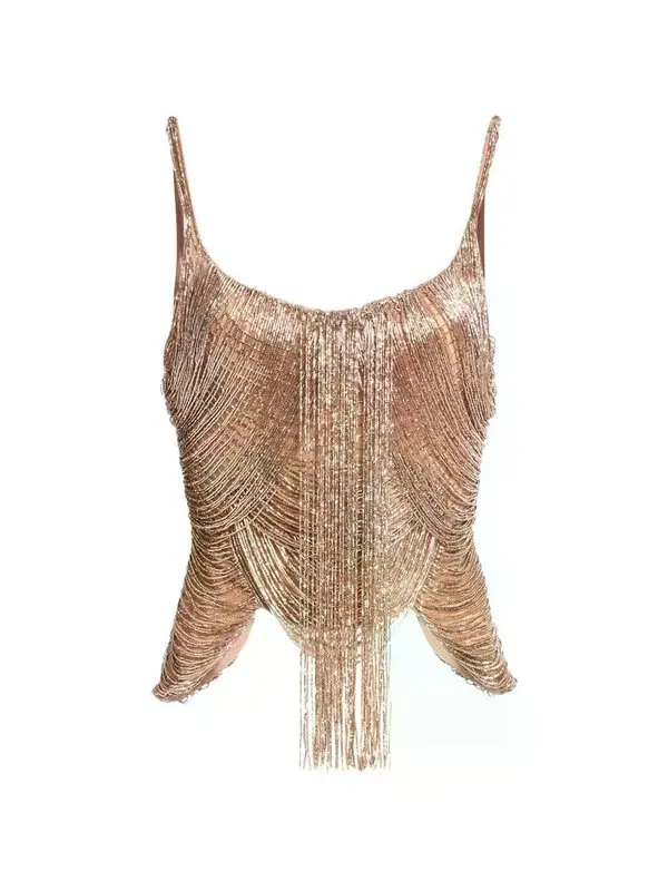 Elie Saab Embellished Fringed Top - Gold