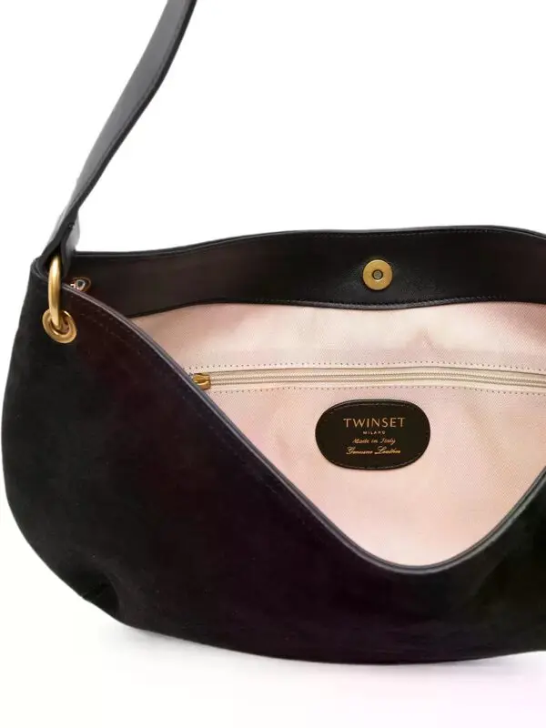TWINSET Suede Shoulder Bag With Ring Detail - Black