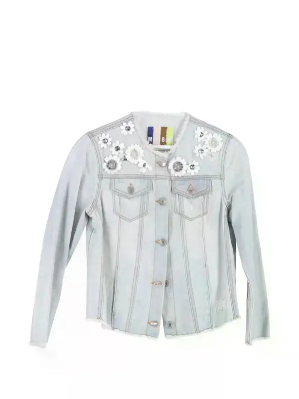 MSGM Floral-embellished Denim Jacket