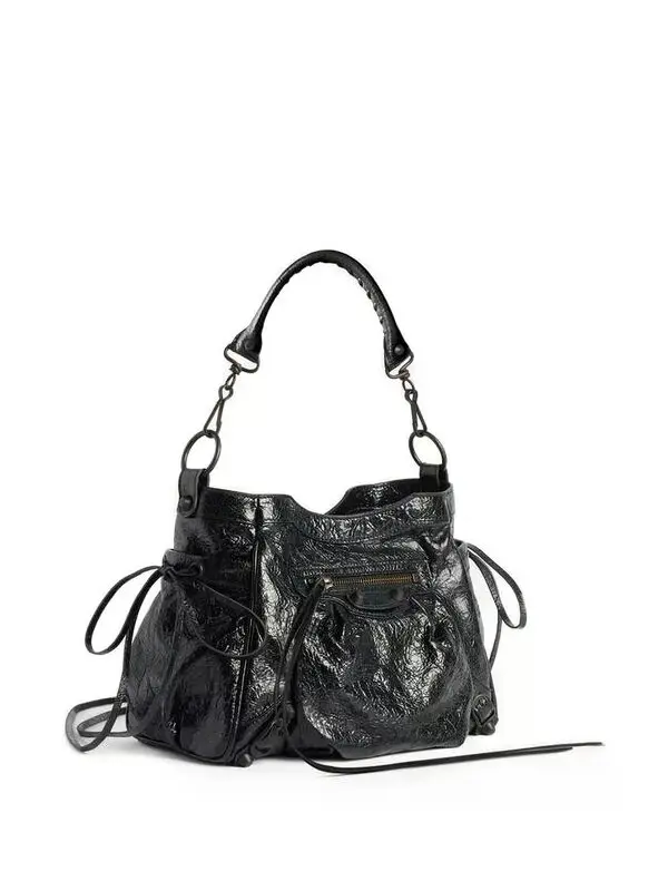 Balenciaga Le City Crinkled-leather Tote Bag - Black