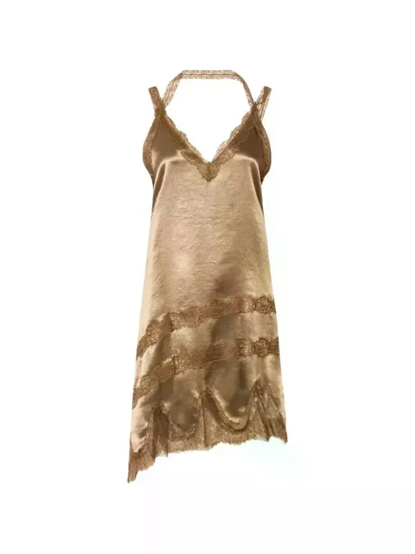 Marella Lace-trim Asymmetric Satin Dress - Brown