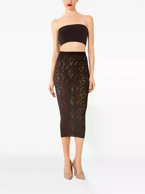Wolford Infinite Rose Lace-knit Fitted Midi Skirt