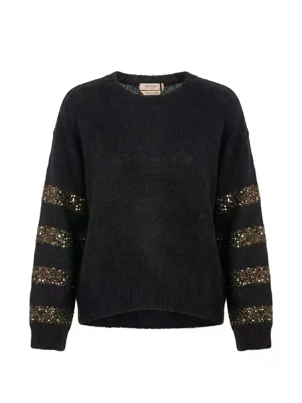TWINSET Sequin-embellished Striped-details Crew-neck Sweater