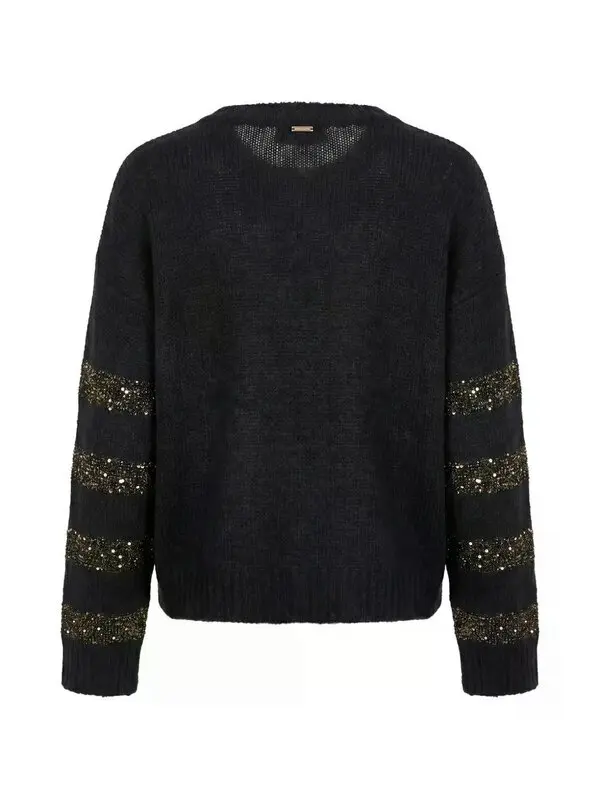 TWINSET Sequin-embellished Striped-details Crew-neck Sweater