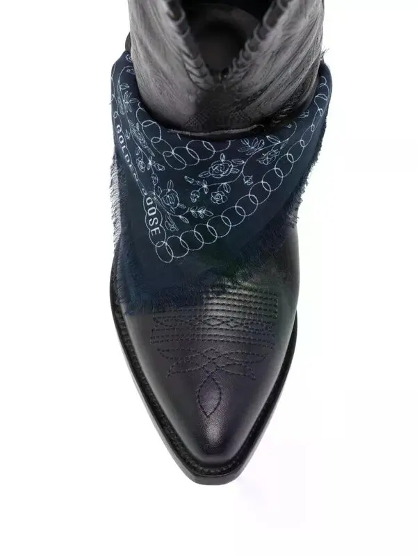 GOLDEN GOOSE Scarff-embellishment Leather Boots - Black