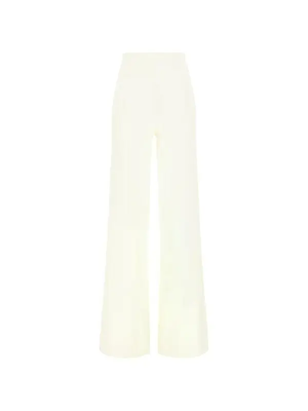 MAISON ANAMI Ivory White Logo Plaque Wide-leg Trousers