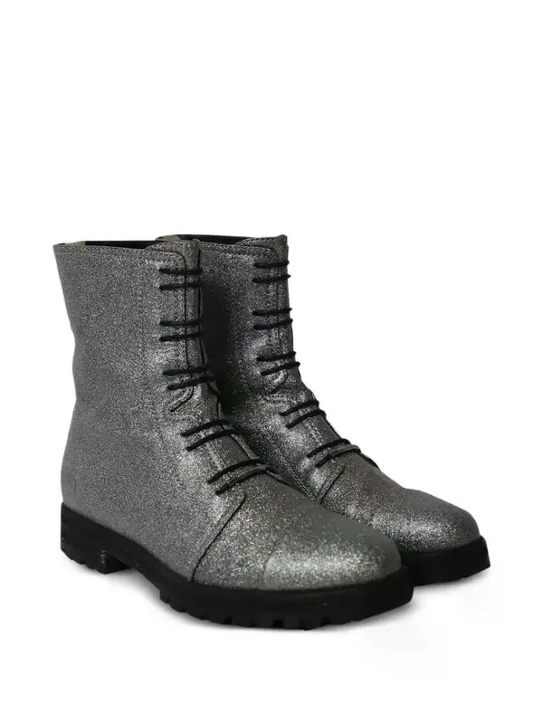 JIMMY CHOO Glitter Lace-up Combat Boots - Silver