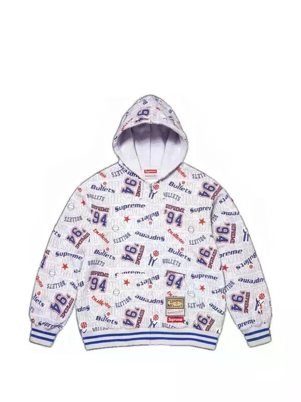 Supreme X Mitchell & Ness Nba Logo-print Zip-up Hoodie - Grey