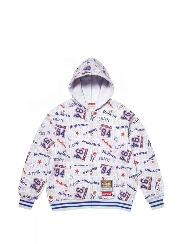 Supreme X Mitchell & Ness Nba Logo-print Zip-up Hoodie - Grey