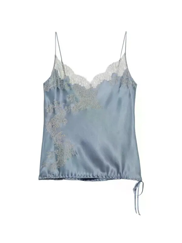 Carine Gilson Lace-trimmed Satin Slip Blouse