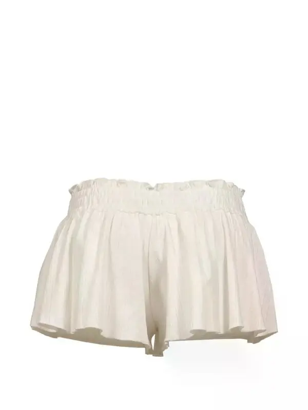 GLOWNY Honey Ruffled Pointelle-knit Mini Shorts