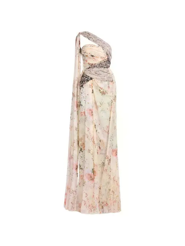 Elie Saab One-shoulder Floral Print Maxi Dress