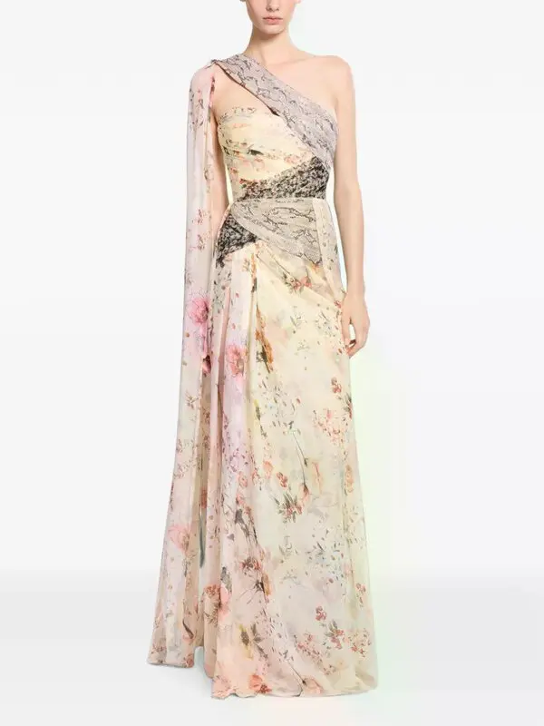 Elie Saab One-shoulder Floral Print Maxi Dress