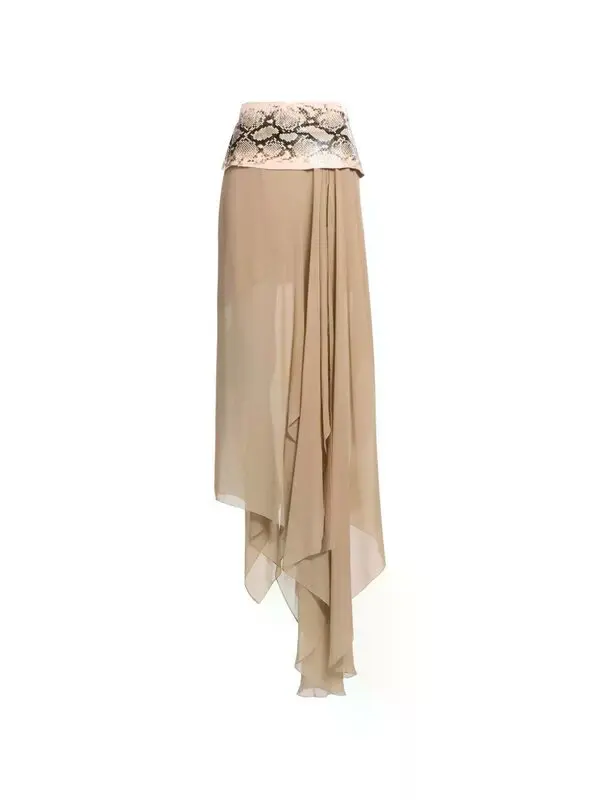 Elie Saab Python-print Draped Maxi Skirt