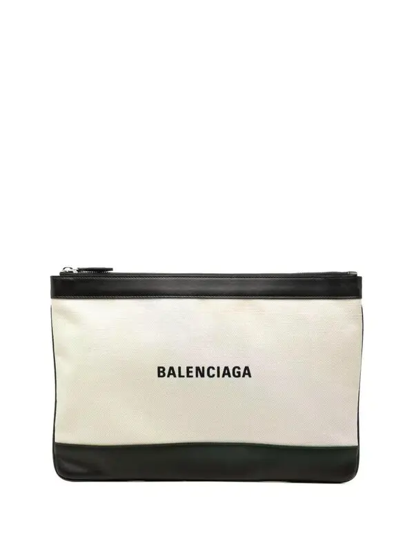 Balenciaga 2019 Canvas Navy Clip M Clutch Bag - Brown