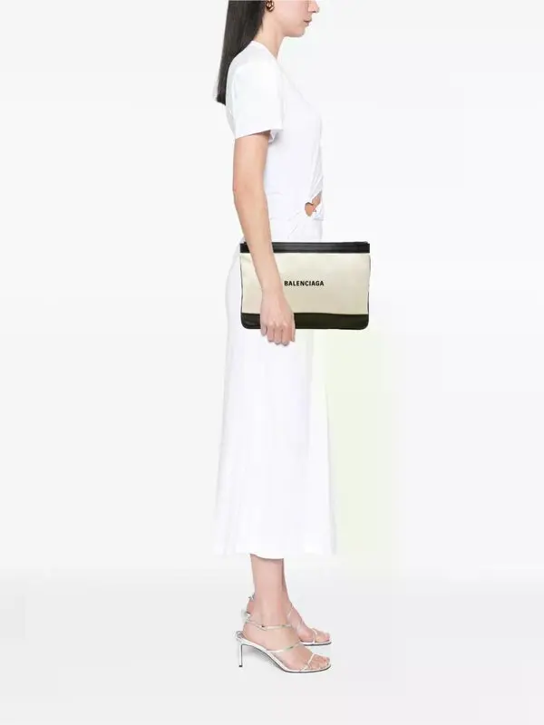 Balenciaga Canvas Navy Clip M Clutch Bag - Brown