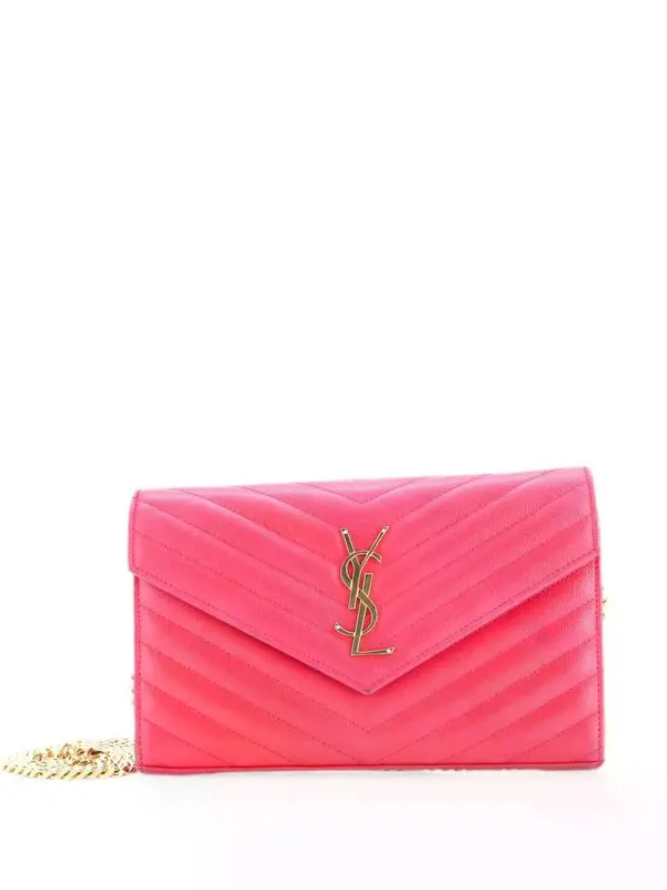 Saint Laurent Classic Monogram Wallet On Chain Matelasse Chevron Leather Medium Crossbody Bag - Pink