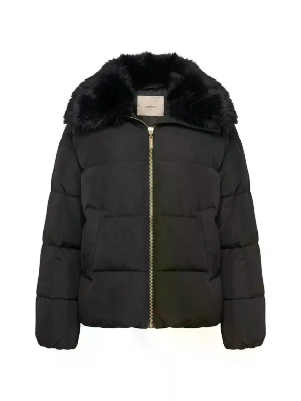 TWINSET Faux Fur-collar Zip-up Puffer Jacket - Black