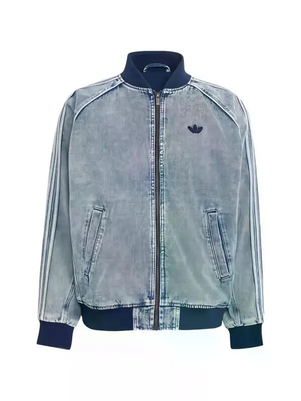 Adidas Embroidered Logo Denim Jacket - Blue
