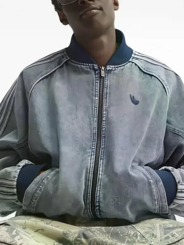 Adidas Embroidered Logo Denim Jacket - Blue