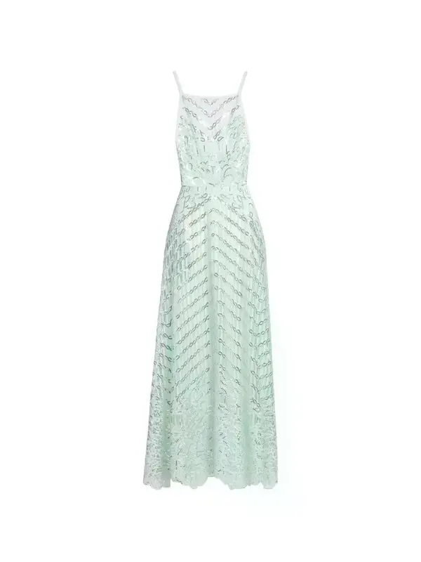 Elie Saab Sequin-embroidered Lace-trim Maxi Dress - Green