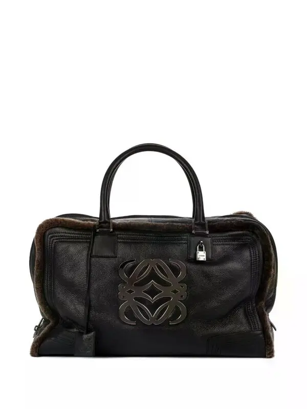 Loewe Shearling-trimmed Leather Bag - Black