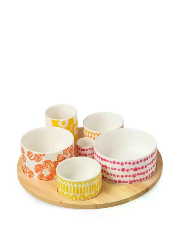 J-LINE Floral-print Polka-dot Appetizer Set - Neutrals