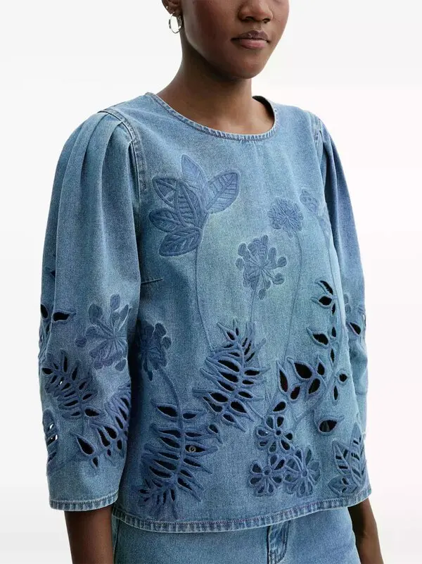 Munthe Bramble Embroidered Cut-out Denim Blouse