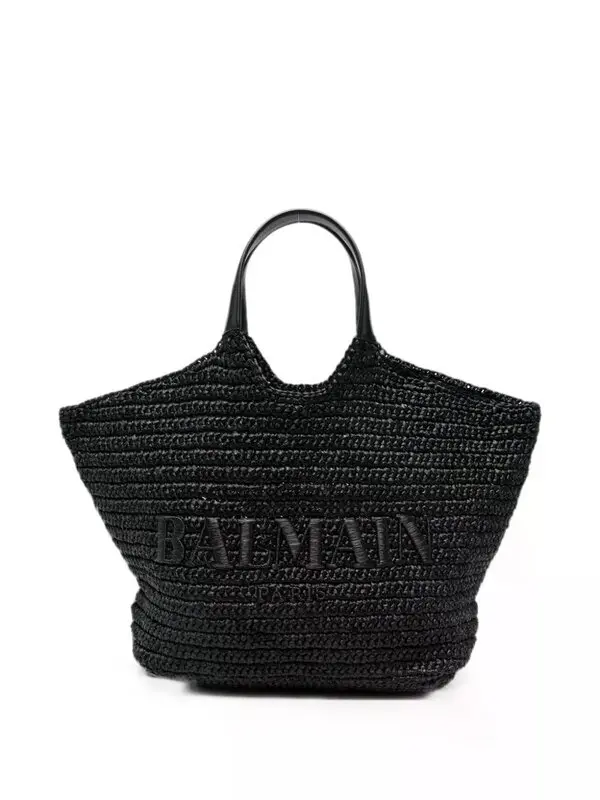 Balmain Logo-embroidered Woven Shoulder Bag