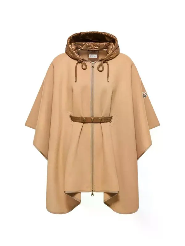 Moncler Hooded Belted Cape - Neutrals