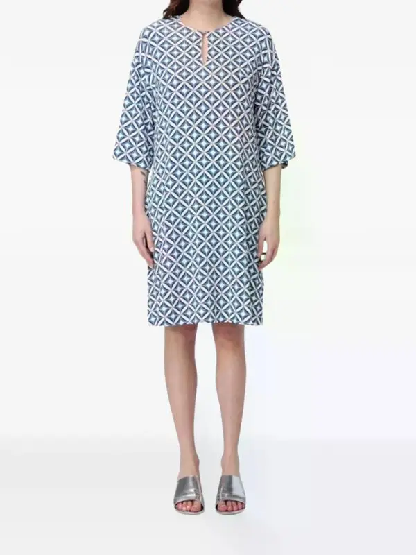 Max Mara Geometric-print Keyhole Dress - White