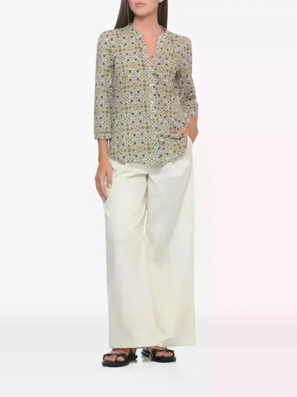 EMME Geometric Print V-neck Shirt