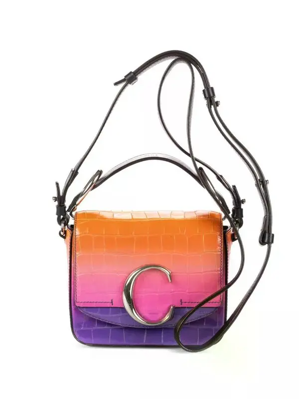 Chloé C-plaque Embossed Crocodile Effect Tote Bag - Orange