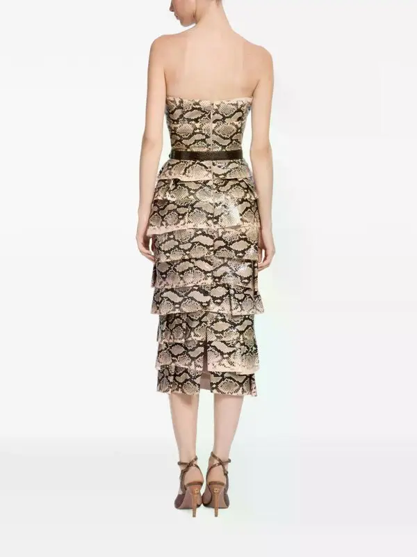 Elie Saab Tiered Snakeskin-effect Midi Dress
