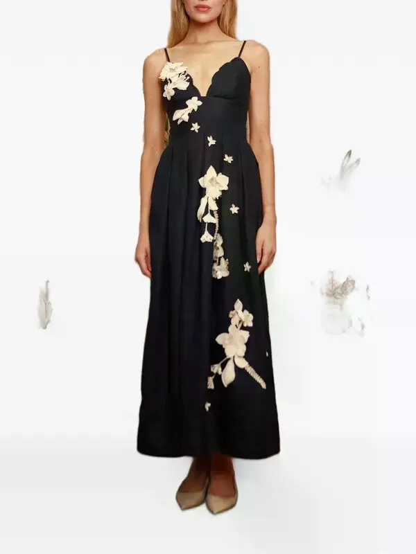 Agua Bendita Sula Floral-appliqué Dress - Blue