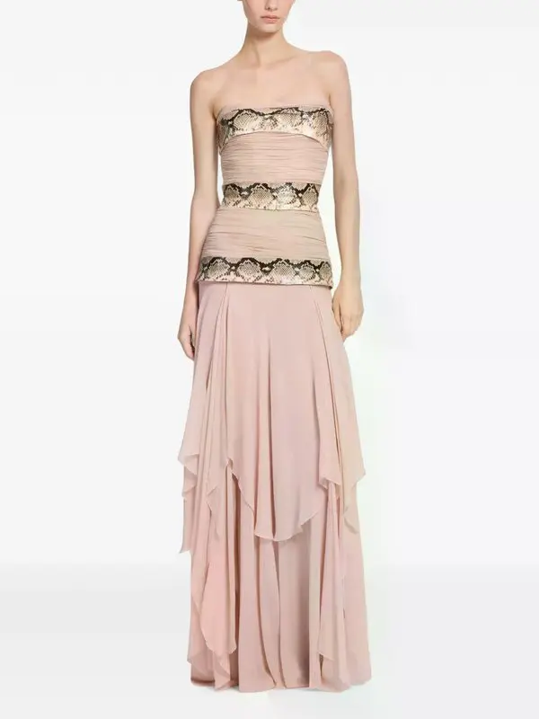Elie Saab Viper Snake-effect Ruched Maxi Dress