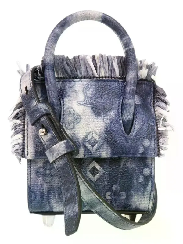 CHRISTIAN LOUBOUTIN 2021-2026 Nano Grained Calfskin Paloma Fringe Satchel - Blue