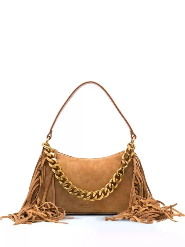 TWINSET Fringed Trim Chain-link Shoulder Bag - Brown