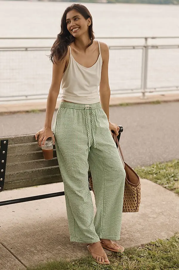 LYREBIRD Cotton Wide-leg Boxer Pants - Green Pattern