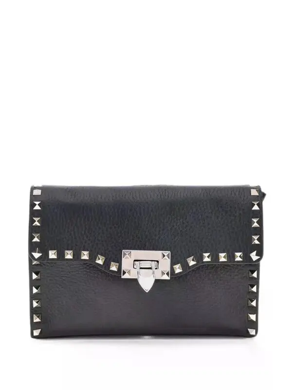 Valentino Garavani Rockstud Pebbled Leather Clutch Bag - Black