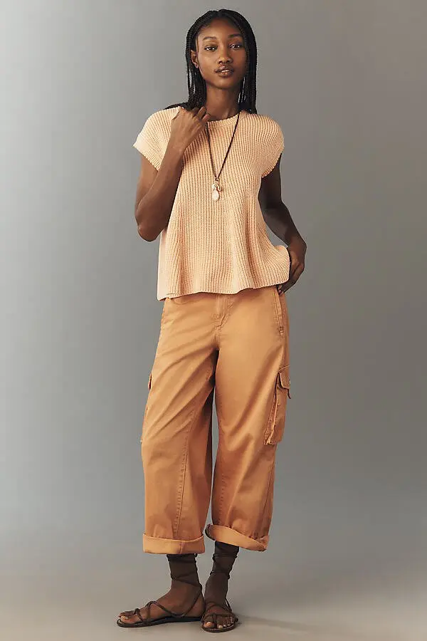 PILCRO Cotton Knit Swg Top - Peach