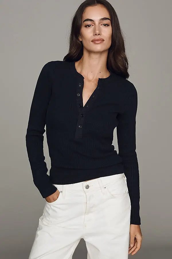 Citizens Of Humanity Drea Cotton Waffle Henley Top - Navy