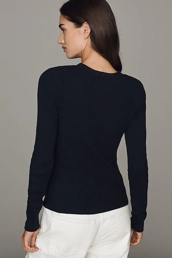Citizens Of Humanity Drea Cotton Waffle Henley Top - Navy