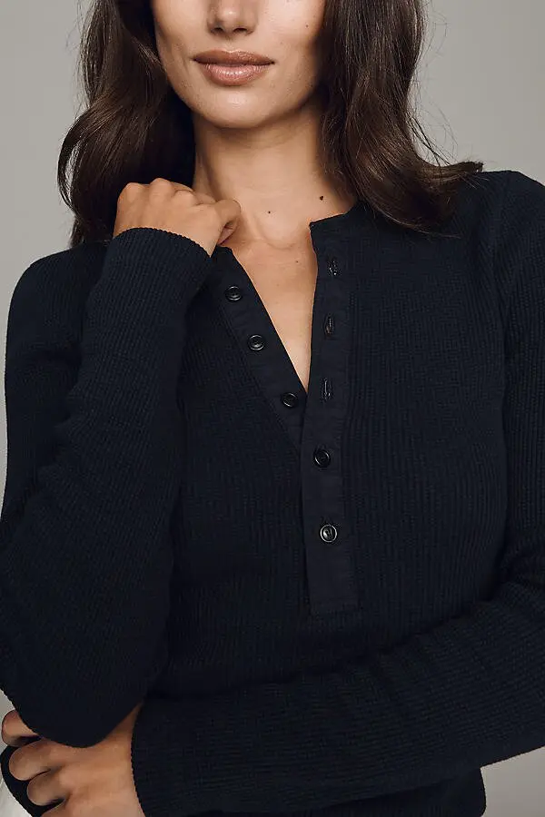 Citizens Of Humanity Drea Cotton Waffle Henley Top - Navy